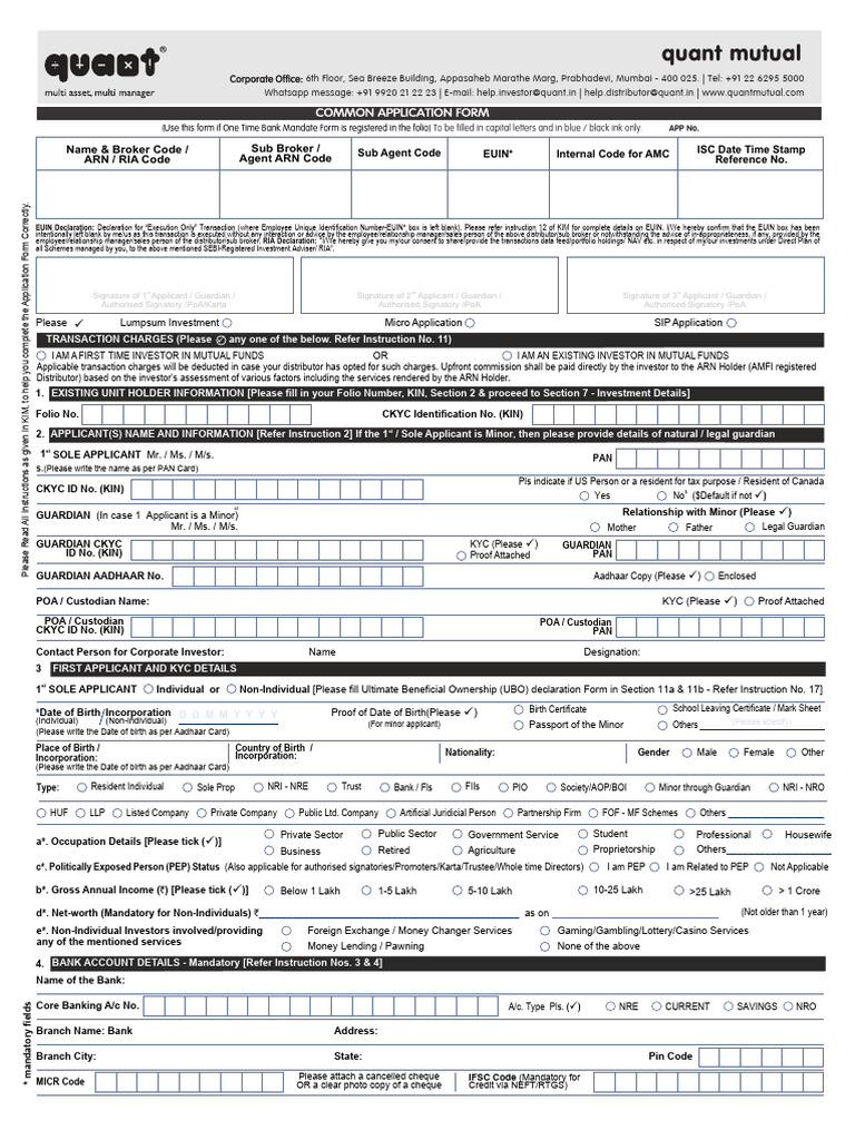 Quant Common Application Form | PDF | Identity Document | Cheque