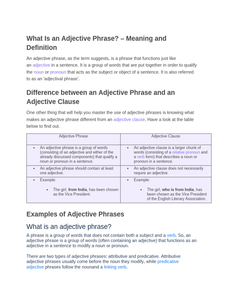 Adjective Phrase | PDF | Adjective | Clause