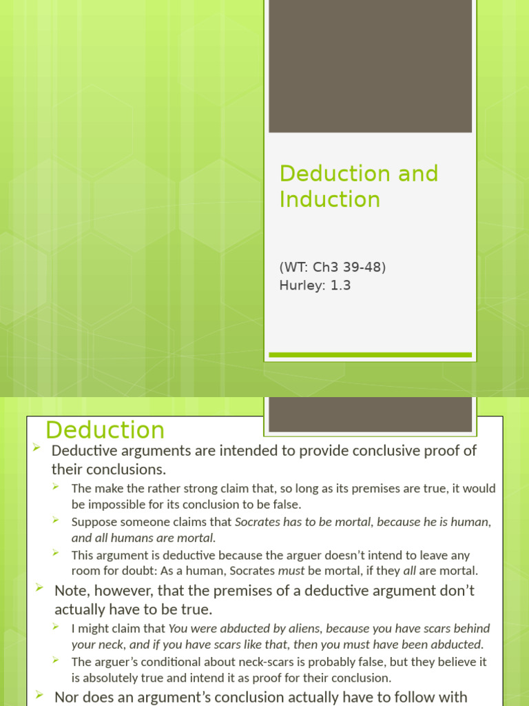 Hurley 1.3 Deduction and Induction | PDF | Argument | Inductive Reasoning