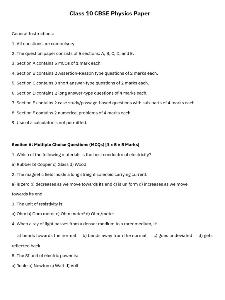 Class 10 CBSE Physics Paper - PDF 20240908 122044 0000 | PDF ...