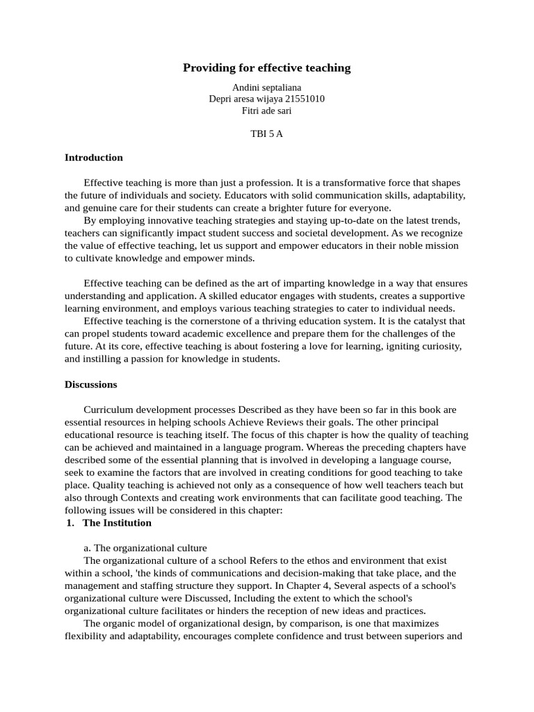 Providing For Effective Teaching-Kel 6 | PDF | Teachers | Learning