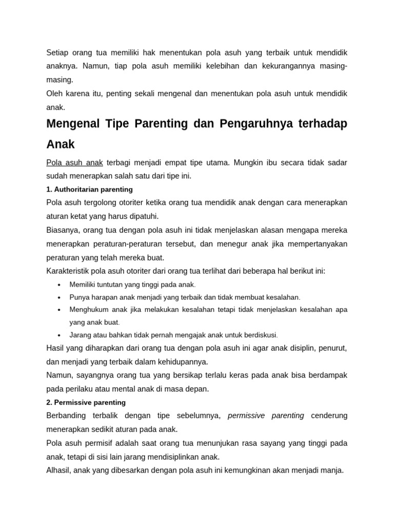 Tipe Parenting Dan Pengaruhnya Pada Anak | PDF | Pengembangan Diri | Kesehatan Holistik