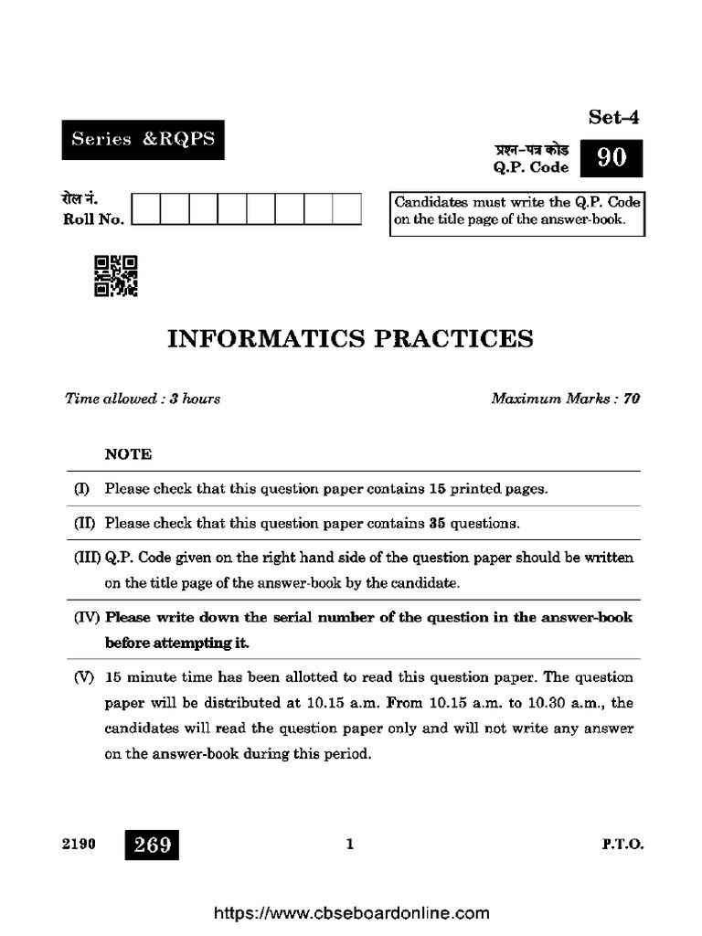 Cbse Class 12 Informatics Practices Rqps Set 4 2024 | PDF