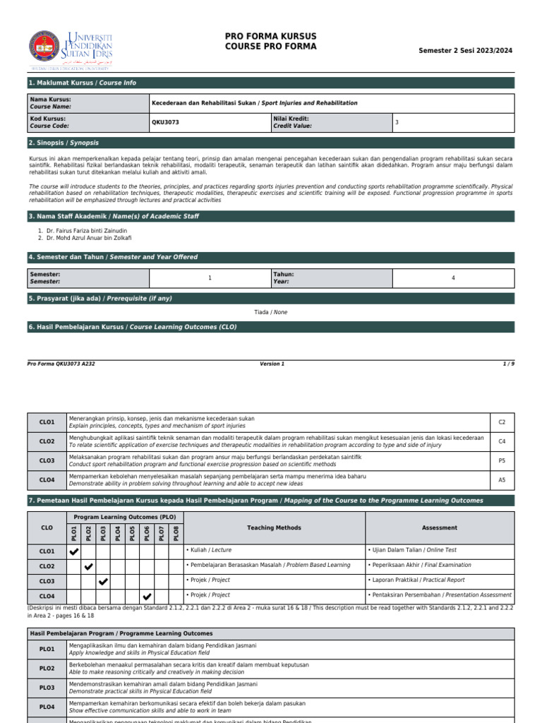 Proforma QKU3073 A232 | PDF | Physical Therapy | Medical Treatments