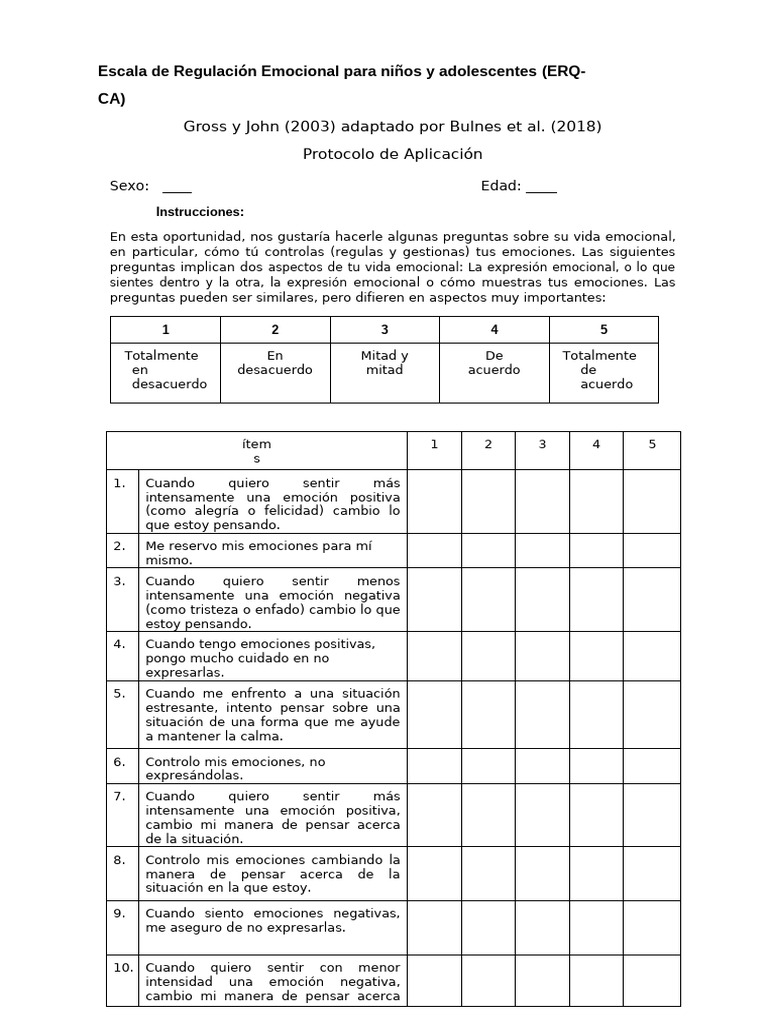 Instrumento de Regulación Emocional | PDF | Crecimiento personal y ...