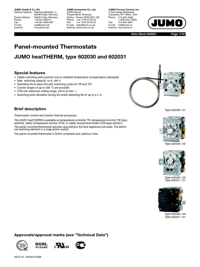 JUMO heatTHERM 602031 Data Sheet | PDF | Switch | Electrical Engineering