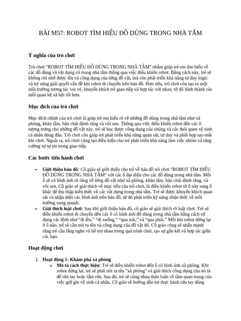 BÀI M57 - ROBOT TÌM HIỂU ĐỒ DÙNG TRONG NHÀ TẮM | PDF