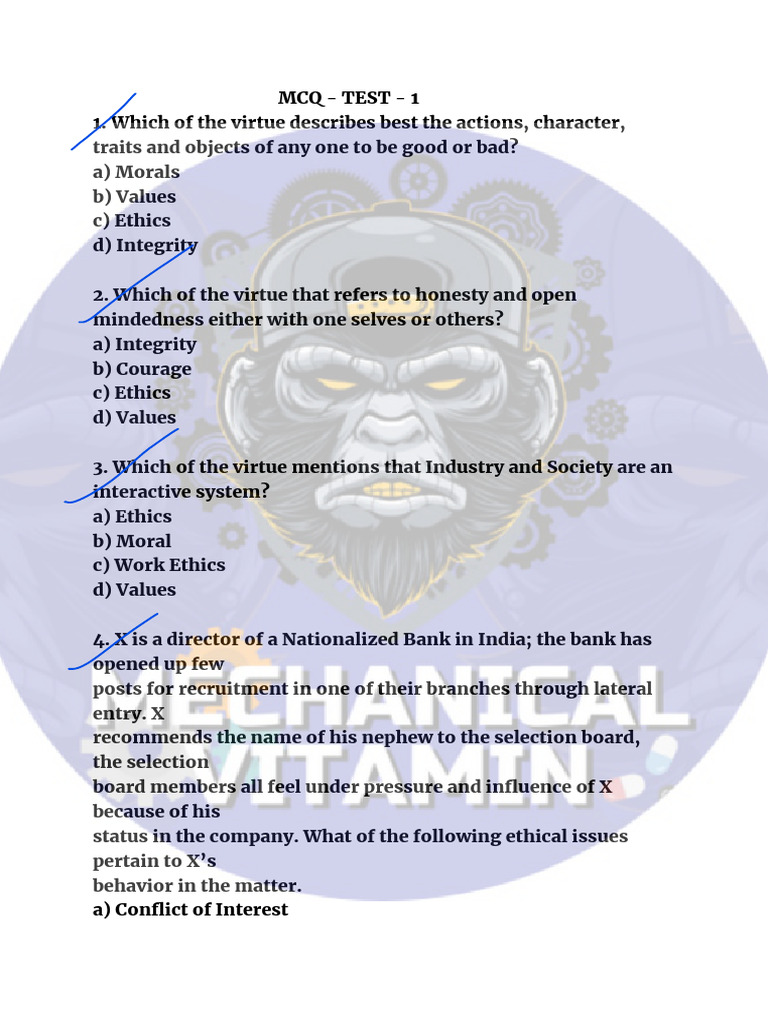 Ethics Eng MCQ | PDF | Hedonism | Pleasure