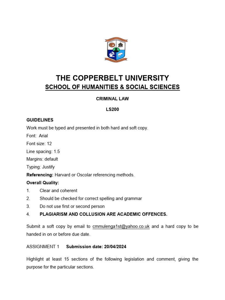 Criminal Law Assignment 1 & 2 - 2024 | PDF | Rape | Public Law