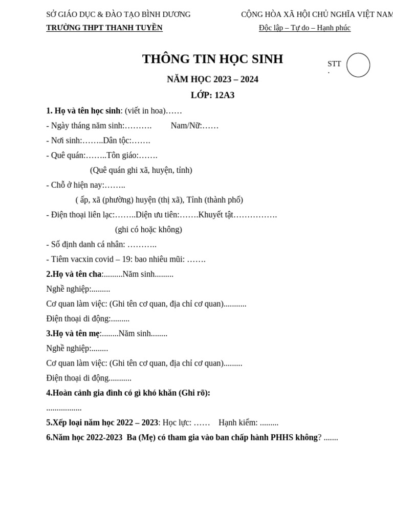 Thông Tin 12a3 | PDF