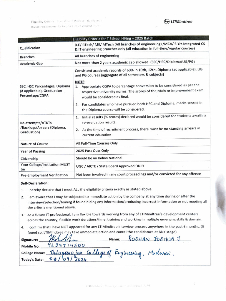 Mindtree Declaration | PDF | Career And Technical Education | Educational Stages