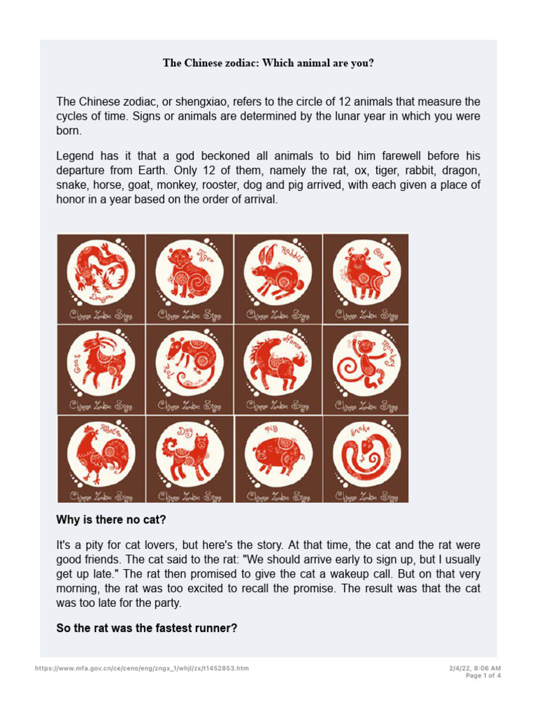 The Chinese Zodiac - Which Animal Are You? | PDF | Chinese Zodiac ...