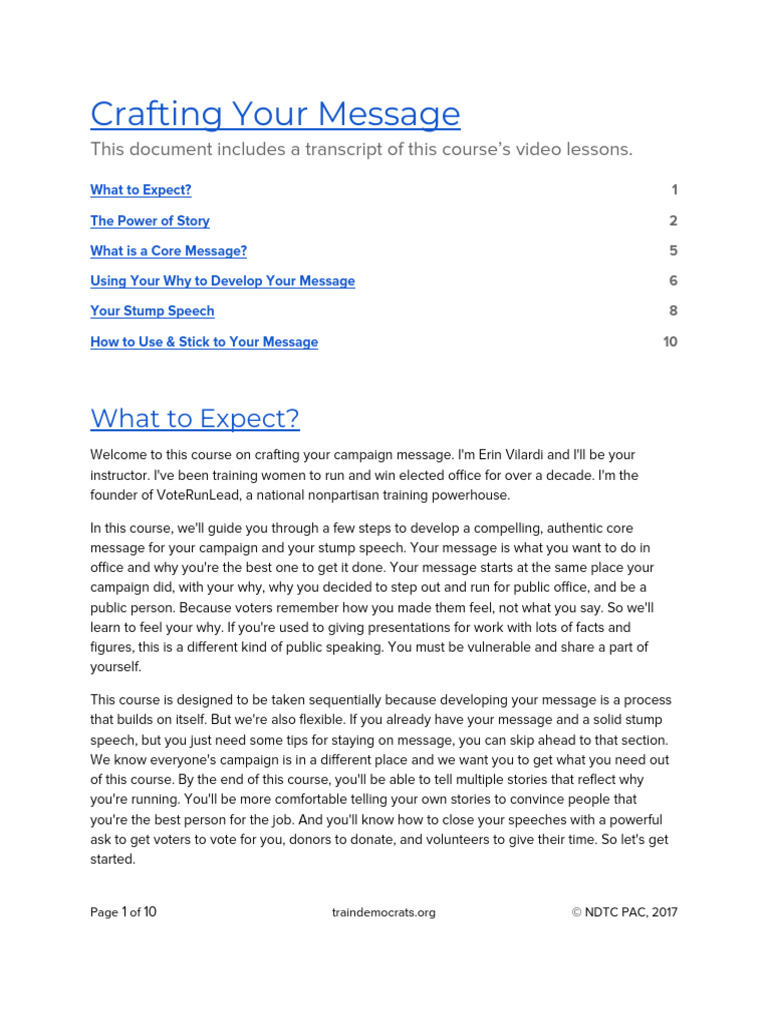 Crafting Your Message - Video Transcript | PDF | Leadership | Feeling