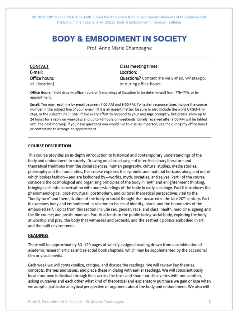 Body & Embodiment in Society by Anne Marie Champagne | PDF | Embodied ...