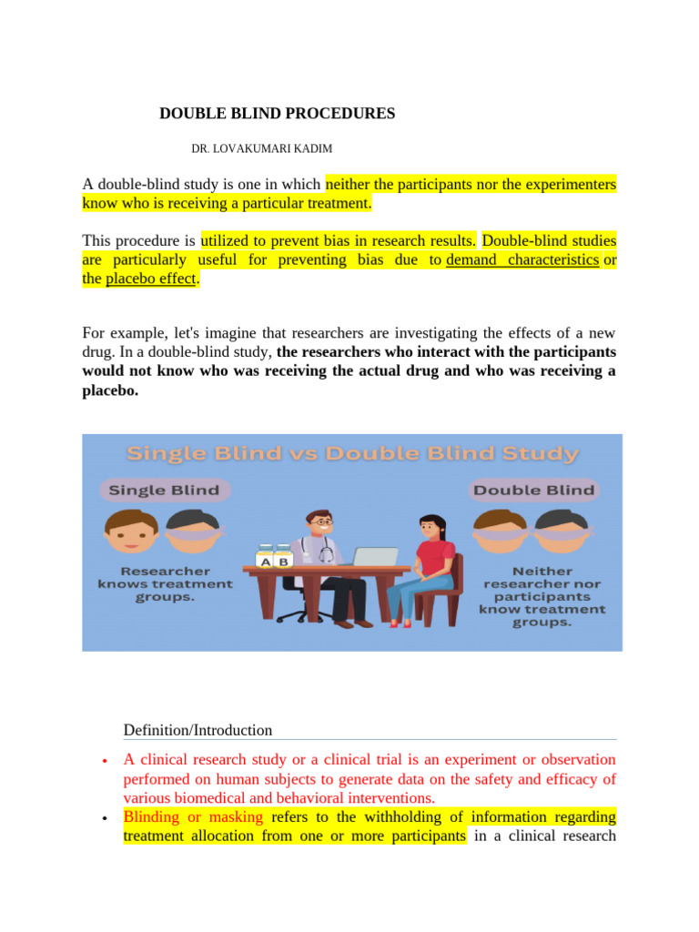 Double Blind Procedures | PDF | Hypothesis | Placebo