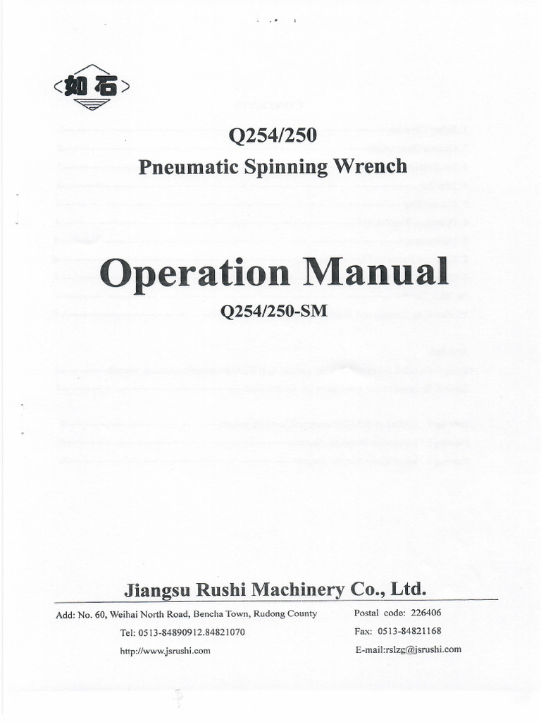 Pneumatic Spinning Wrench-Operation Manual | PDF