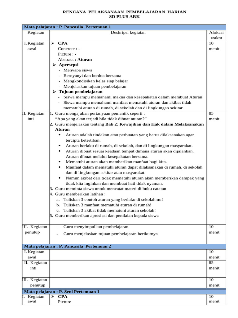 RPPH Kelas 3 P.Pancasila Dan P. Seni 17 September-21 September 2024 | PDF | Karier & Perkembangan