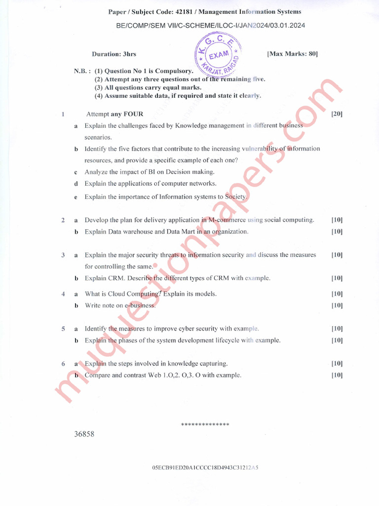 Be Computer Engineering Semester 7 2023 December Iloc I Management Information System Rev 2019 C ...