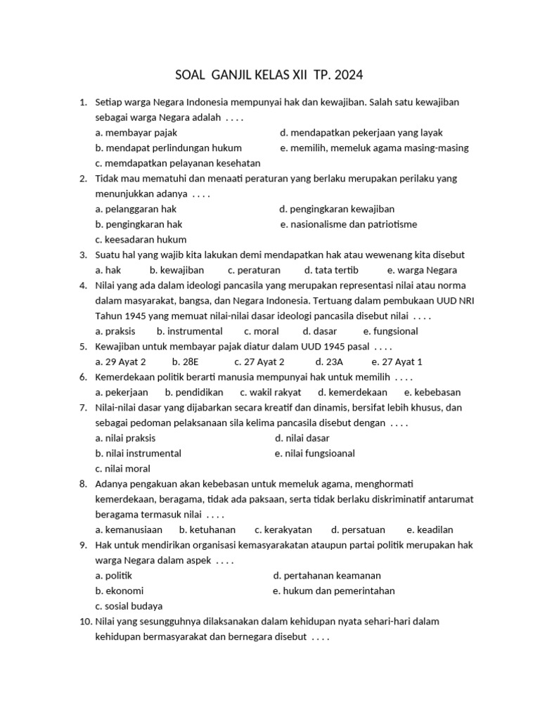 Soal Ganjil Kelas Xii Tp. 2024 | PDF | Ilmu Sosial