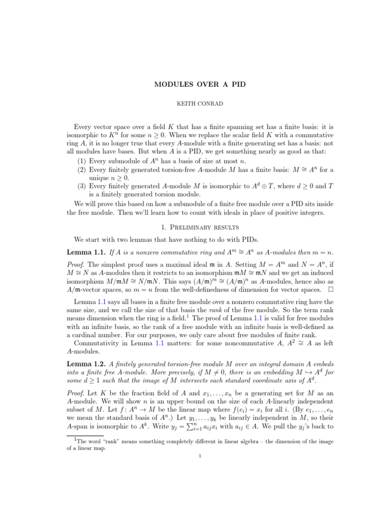 Modulesover PID | PDF | Basis (Linear Algebra) | Module (Mathematics)