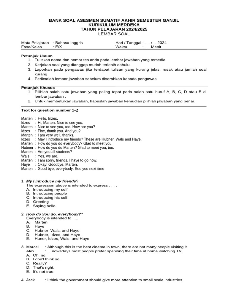 Bhs Inggris - Kelas X - Kurmer - Soal | PDF | Association Football