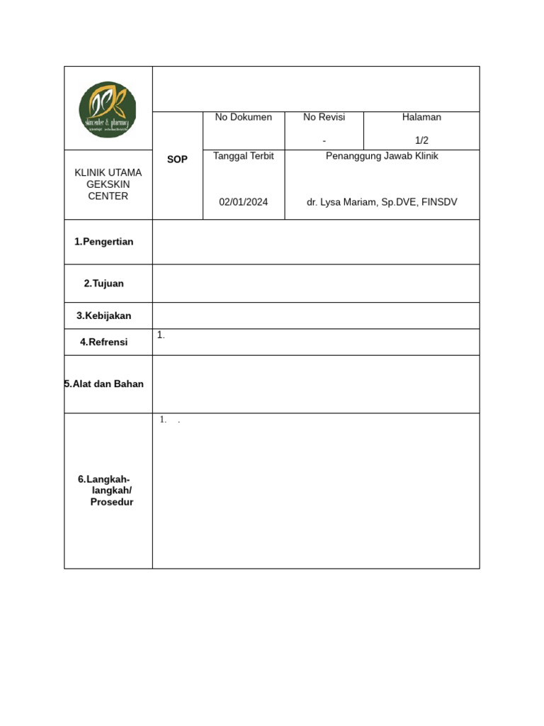 Tabel Sop Gek-1 | PDF