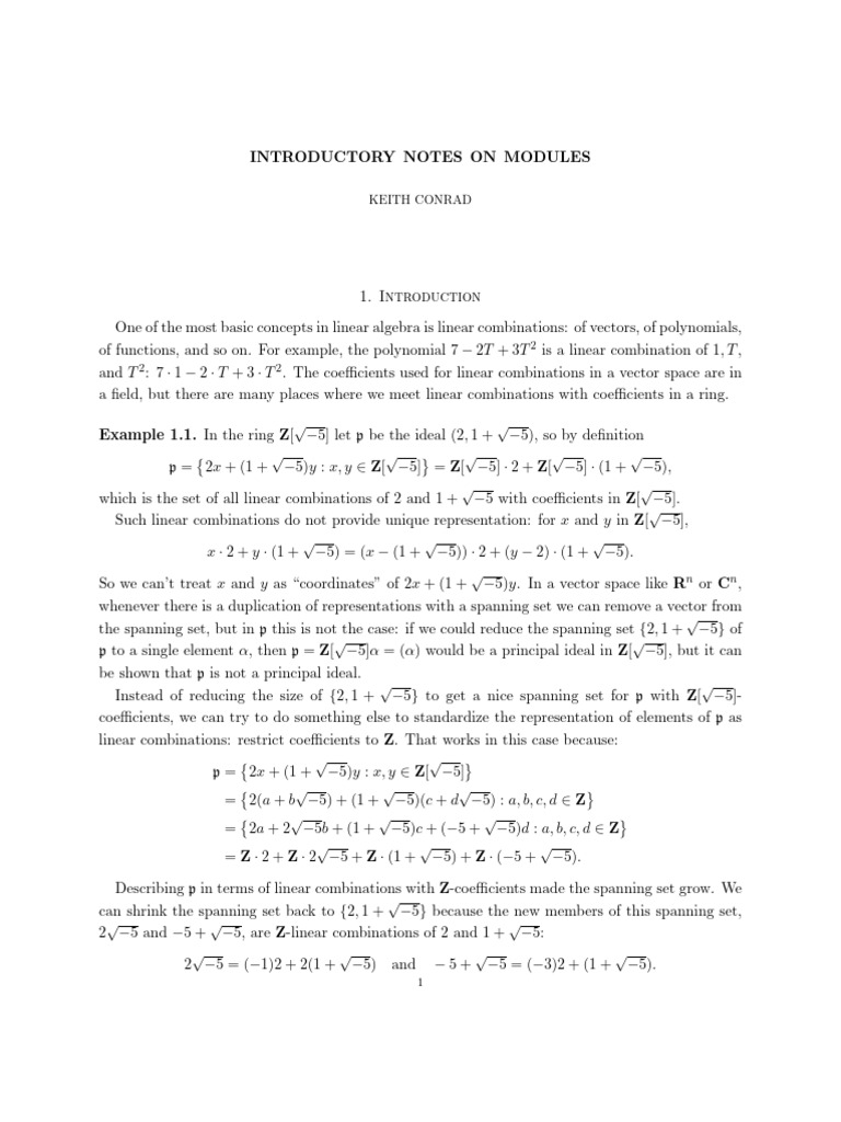 module introduction | PDF | Module (Mathematics) | Basis (Linear Algebra)