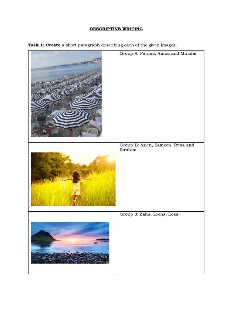Decriptive Writing Task | PDF