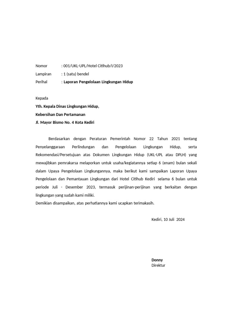 Surat Pengantar UKL-UPL SMT 2 - 2023 | PDF | Bisnis
