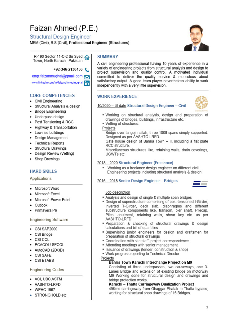 CV-Structure Design Engineer - Faizan Ahmed | PDF | Karachi | Civil Engineering
