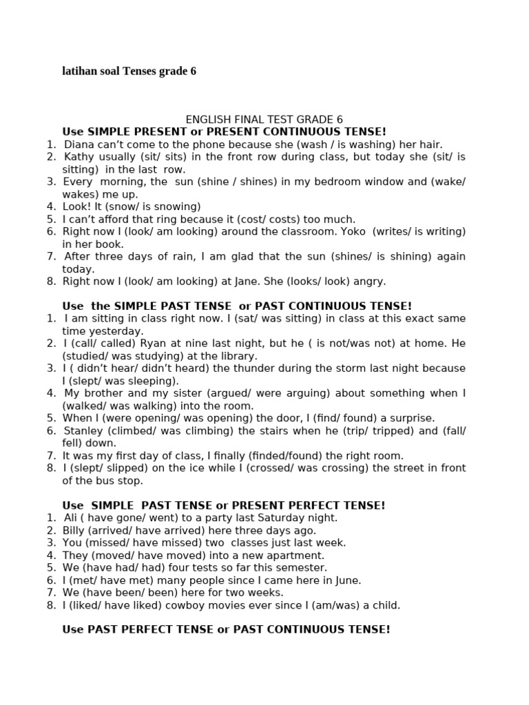 Latihan Soal Tenses Grade 6 | PDF