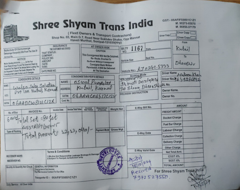India Transport Invoice Details | PDF | Public Finance | Taxation