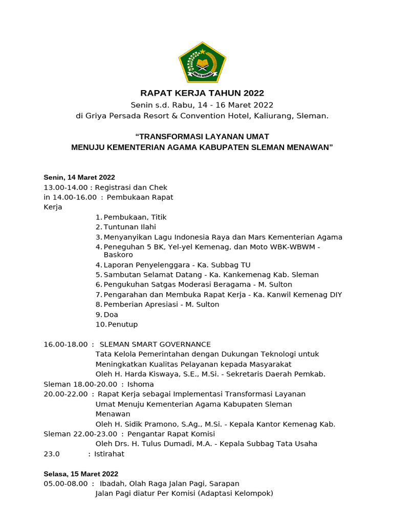 Jadwal Acara Raker Tahun 2022 | PDF | Sains & Matematika
