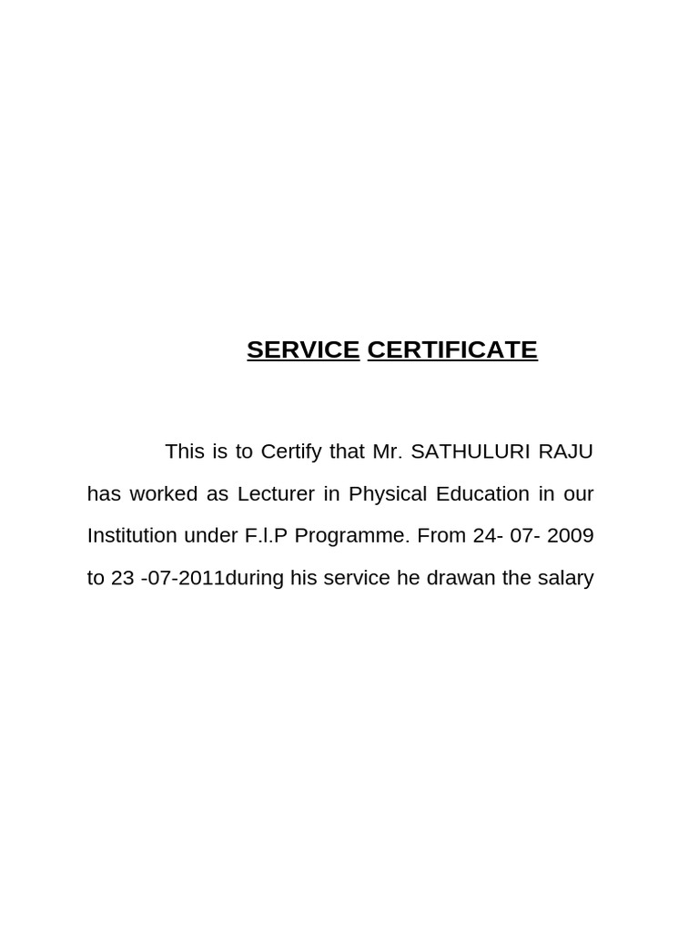 Raju Sir Service Certificate | PDF