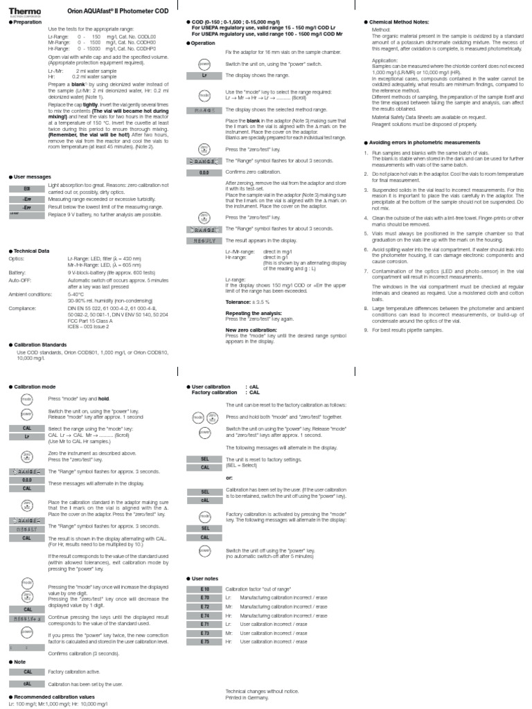 II Photometer Cod Vario GB | PDF | Chemistry | Materials