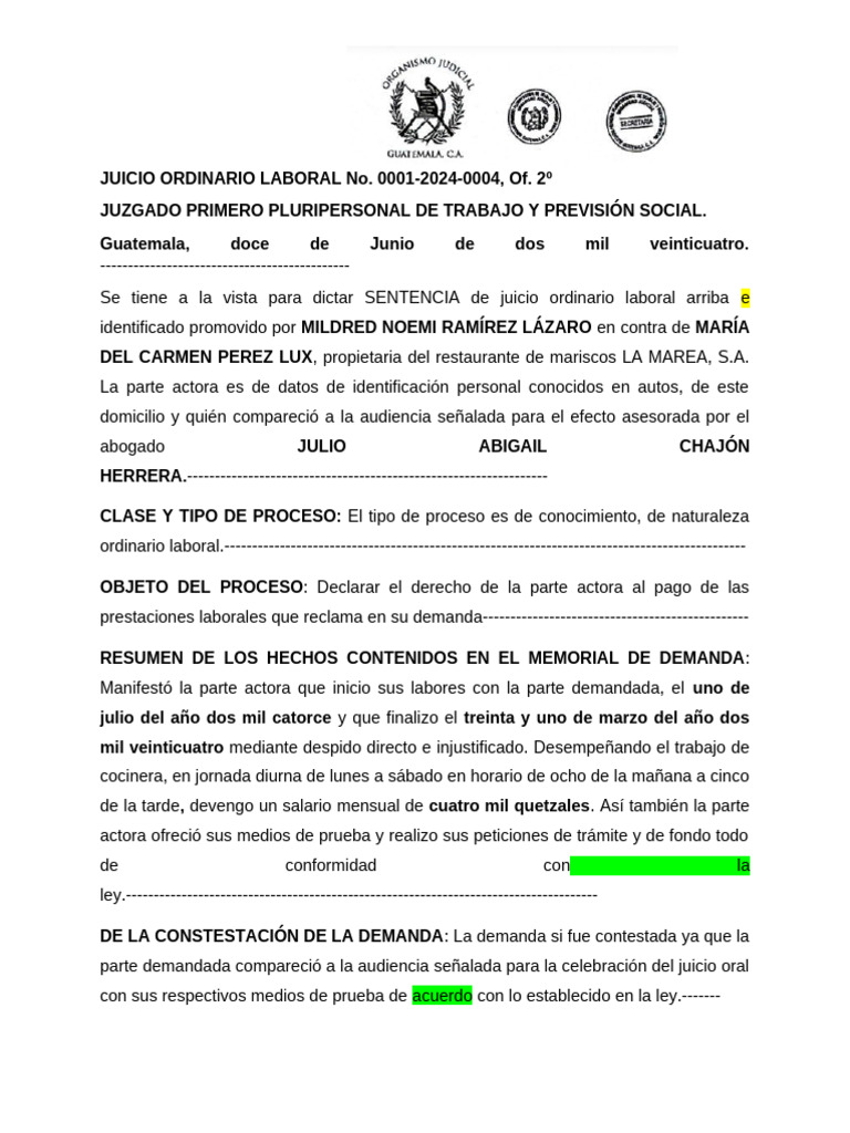 Grupo # 3 Sentencia Laboral | PDF | Derecho laboral | Daños y perjuicios