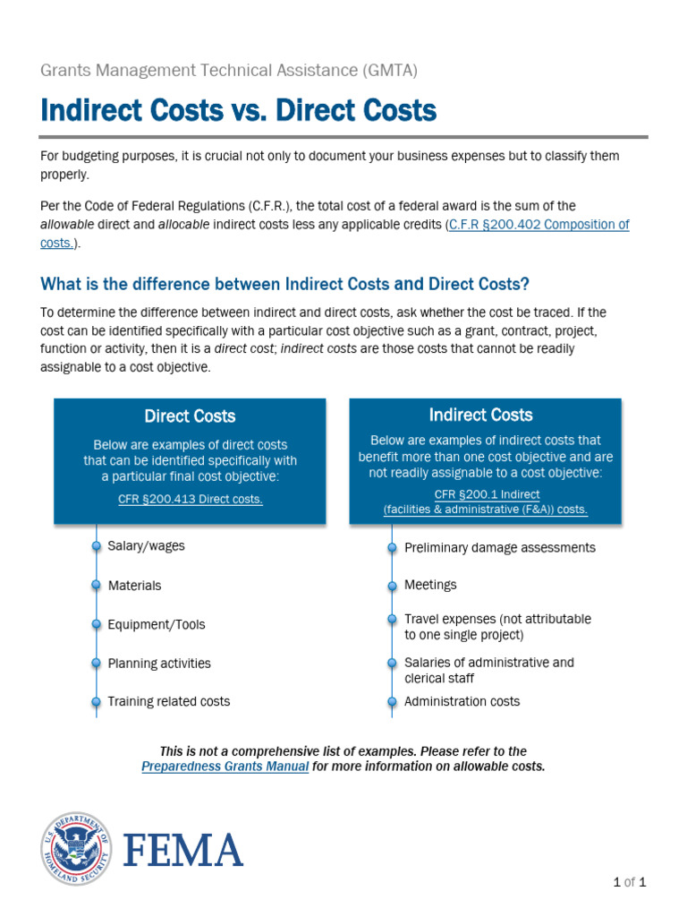 Fema - Gmta - Indirect Vs Direct Costs - 6 3 | PDF | Finance & Money ...