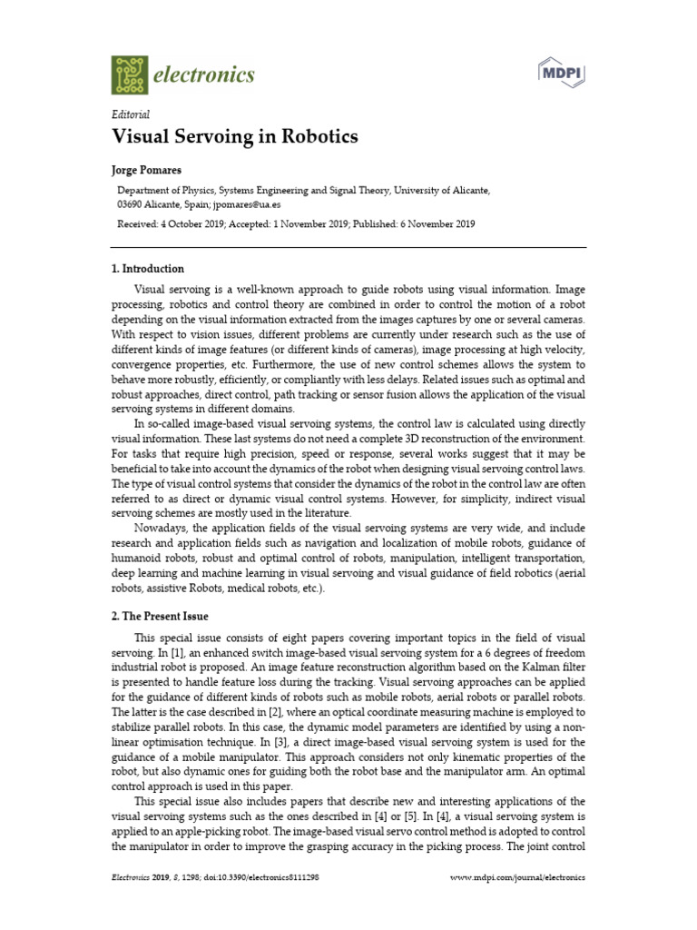 Visual Servoing in Robotics | PDF | Robotics | Robot
