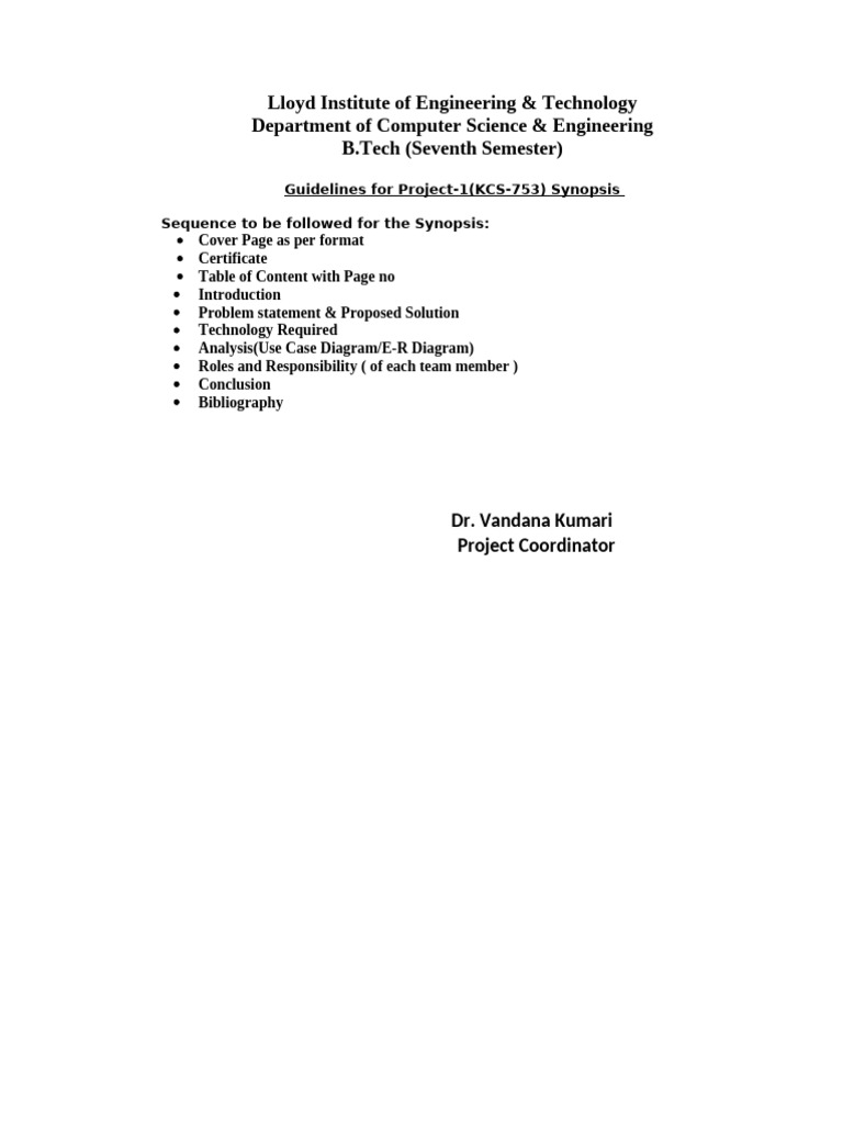 B.Tech Project Synopsis Guide | PDF