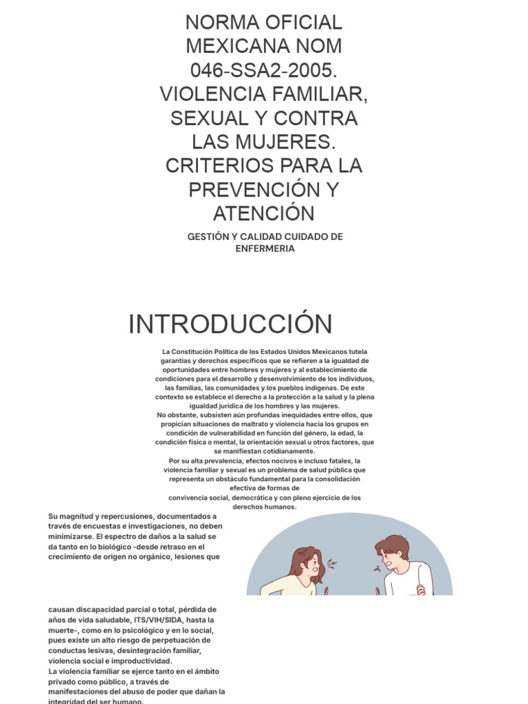 Norma Oficial Mexicana Nom-046-Ssa2-2005. Violencia Familiar, Sexual y Contra Las Mujeres ...