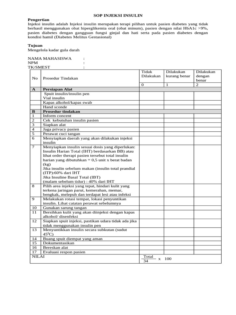 Sop Injeksi Insulin | PDF