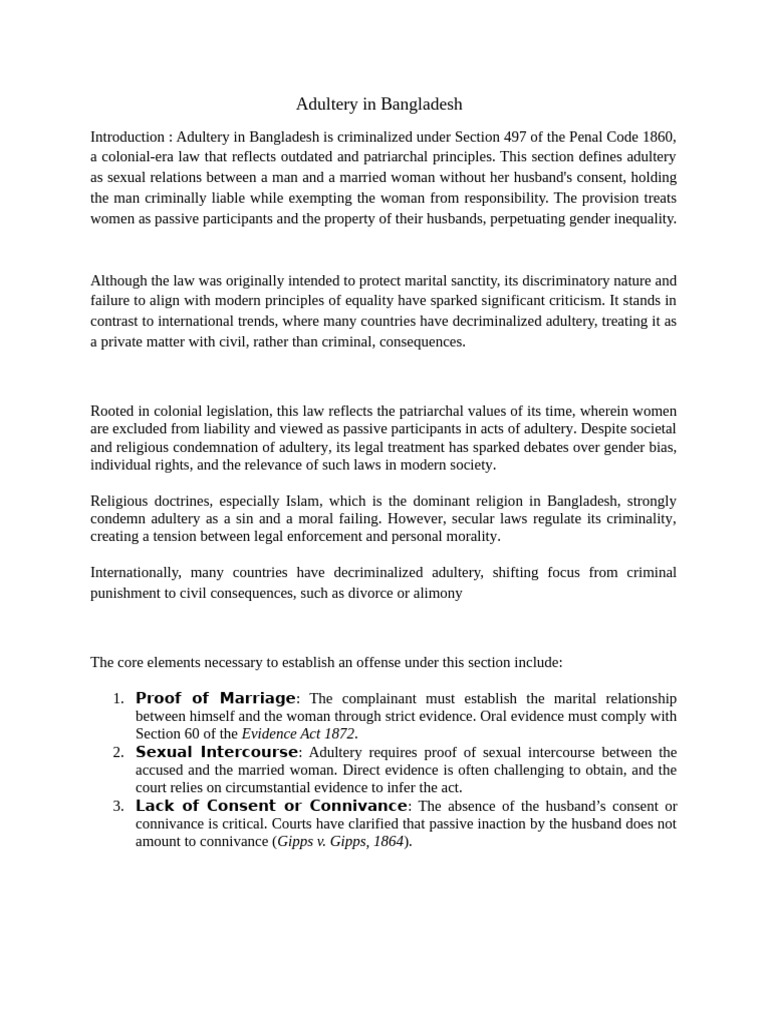 Adultery Law and Gender Bias in Bangladesh | PDF | Adultery | Marriage