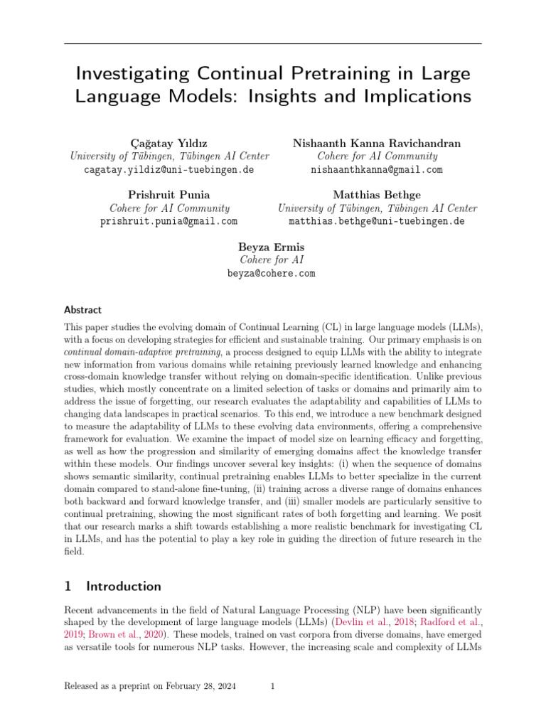 Investigating Continual Pretraining in Large | PDF