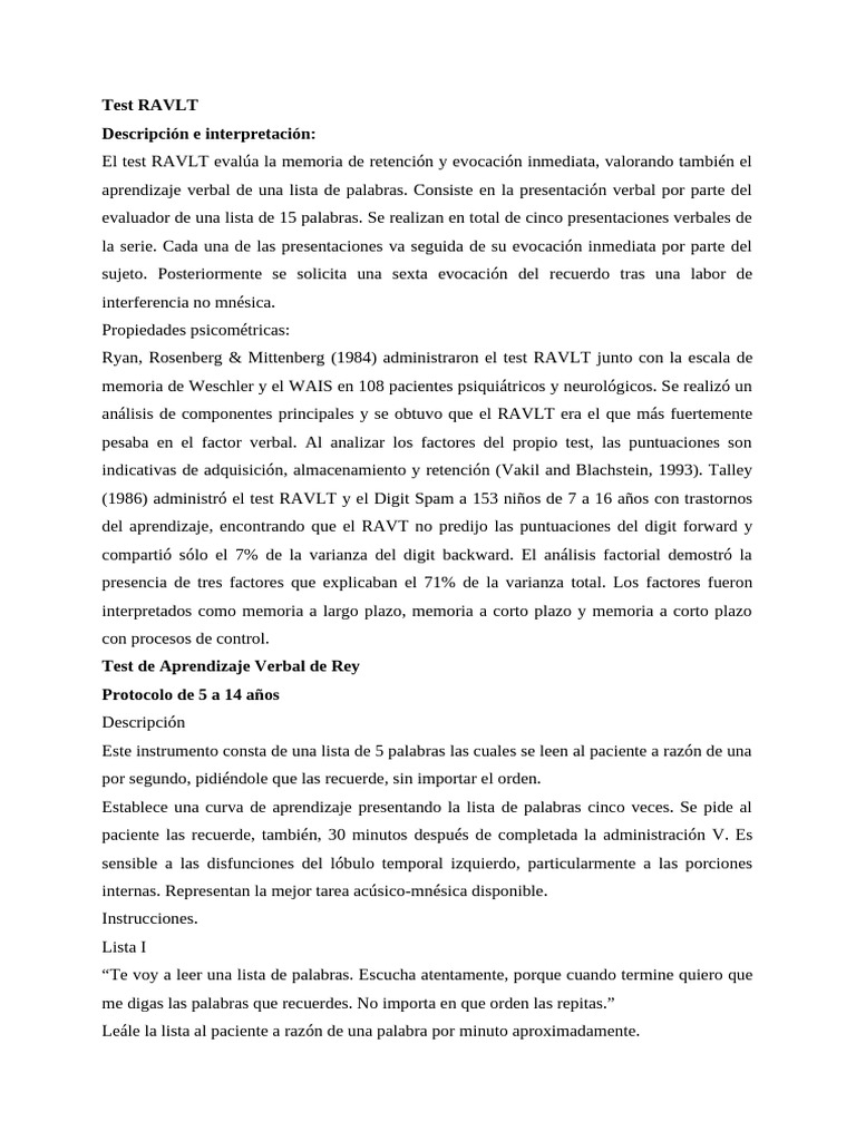 Test RAVLT | PDF | Memoria | Aprendizaje