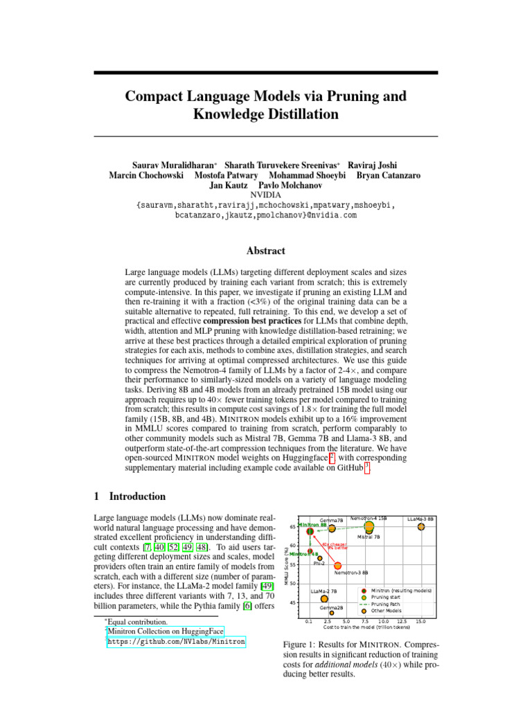 Compact Language Models via Pruning andKnowledge Distillation | PDF ... Compact Language Models via Pruning andKnowledge Distillation | PDF ...