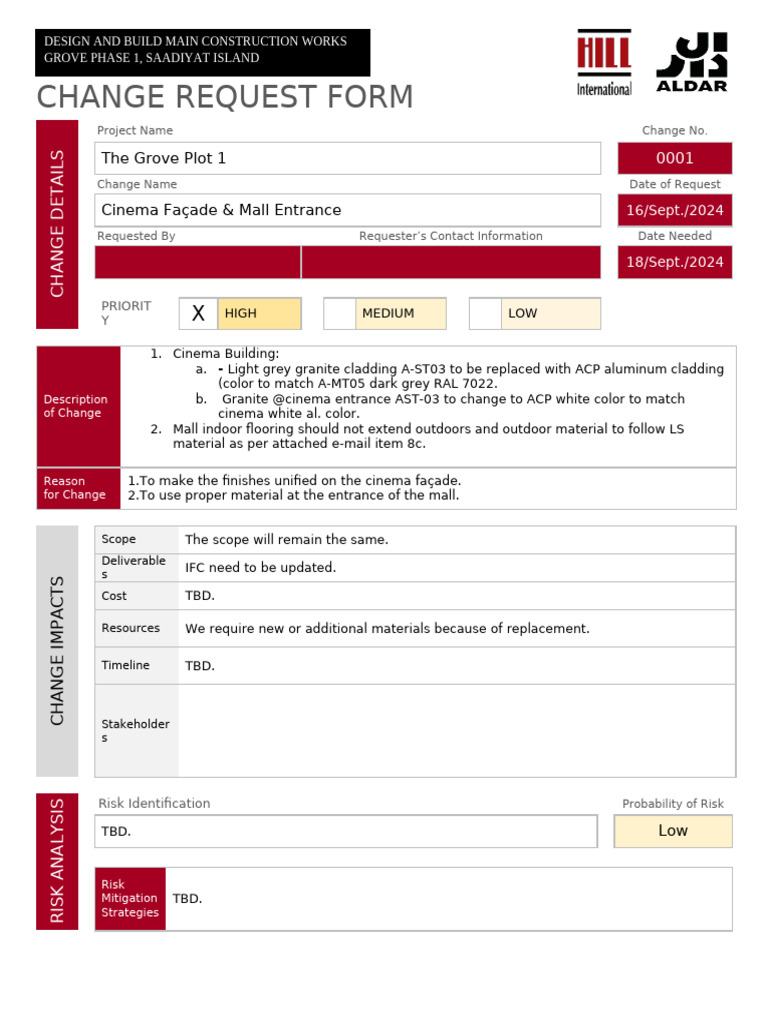 Saadiyat Island Cinema Change Request | PDF | Risk