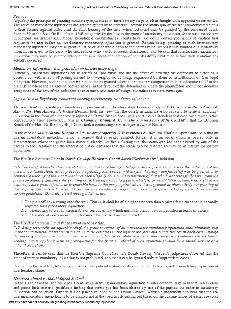 Law On Granting Interlocutory Mandatory Injunction | PDF | Injunction ...