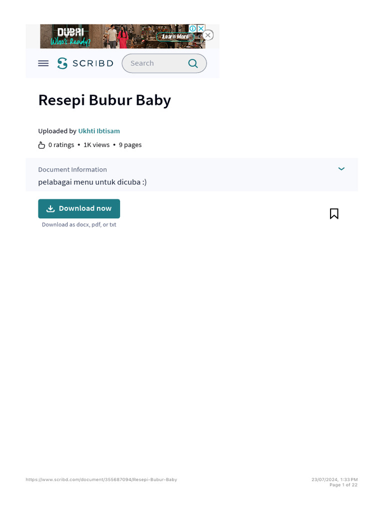 Resepi Bubur Baby - PDF | PDF | Scribd | World Wide Web