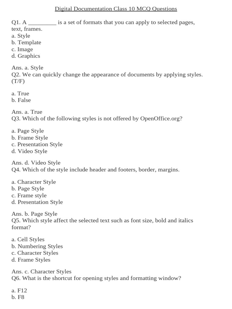 Digital Documentation Class 10 MCQ Questions | PDF | Image Scanner | Window (Computing)