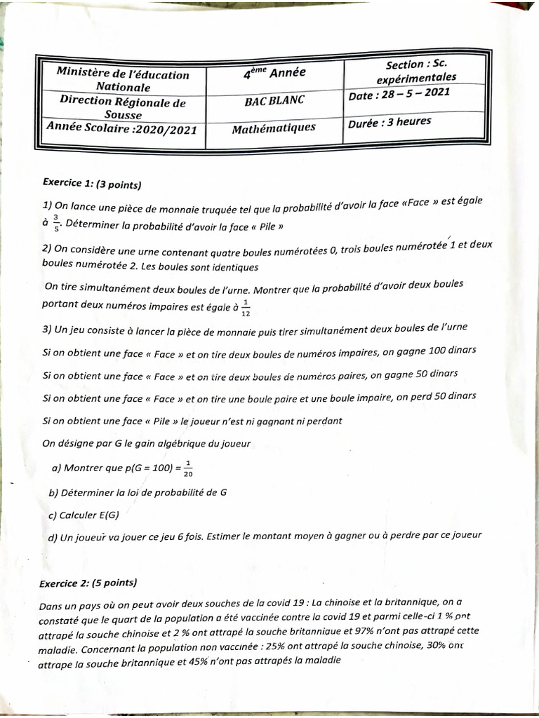 S3 Reg Bac X Sousse 2021 | PDF